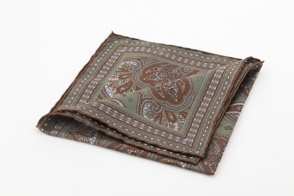 Pocket Square - Brown & Khaki Paisley Pattern - Made4Me