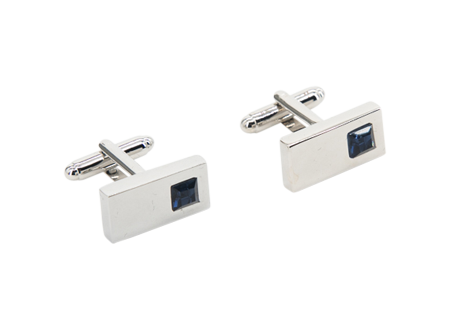 Silver Rectangles with Navy Stones │ Cufflinks - Made4Me